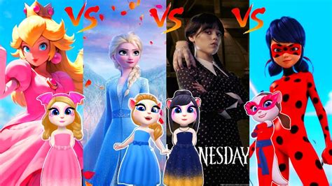 My Talking Angela 2 Princess Peach VS Elsa In Frozen VS Wednesday