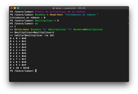 ejercicios de powershell calcular la tabla de multiplicar de un número pidiendo al usuario
