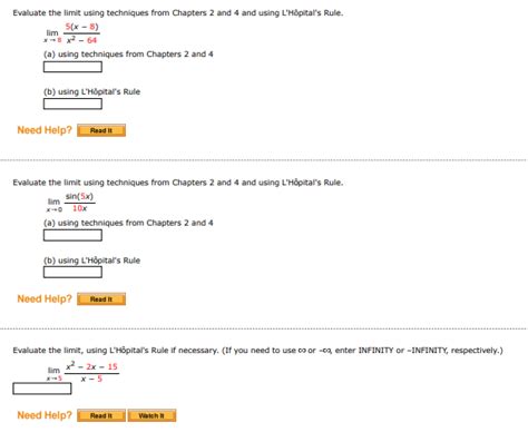 solved evaluate the limit using techniques from chapters 2