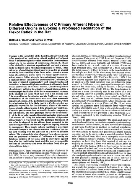 pdf relative effectiveness of c primary afferent fibers of different origins in evoking a