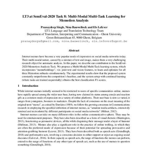 lt3 at semeval 2020 task 8 multi modal multi task learning for memotion analysis acl anthology