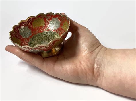 Vintage Brass Footed Catch All Bowl With Peacock Decor Small Decorative