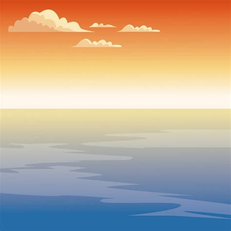 Desenhos animados bela paisagem ao pôr do sol Vetor Premium