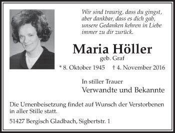 Traueranzeigen von Maria Höller WirTrauern