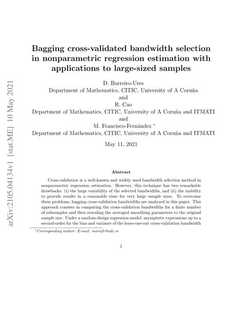 pdf bagging cross validated bandwidth selection in nonparametric regression estimation with