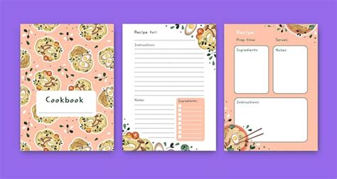 Plantillas de libros de cocina para un libro de recetas las páginas en