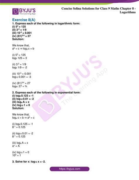 selina solutions class 9 concise maths chapter 8 logarithms download free pdf