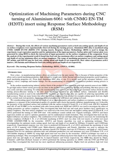 optimization of machining parameters during cnc turning of aluminium 6061 with cnmg en tm h20ti