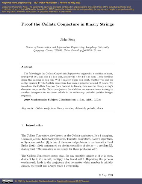 pdf proof the collatz conjecture in binary strings