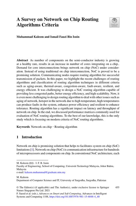 pdf a survey on network on chip routing algorithms criteria