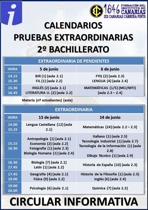 IES Canarias Cabrera Pinto Calendario pruebas extraordinarias 2º