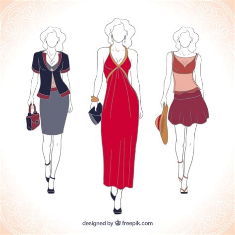 Dibujado A Mano Modelos De Moda Vector Premium