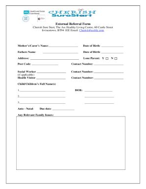 Fillable Online External Referral Form Cherish Sure Start The Arc