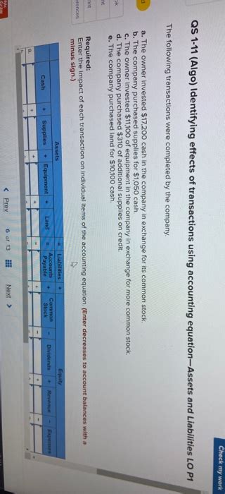 Solved Check My Work QS 1 11 Algo Identifying Effects Of Chegg