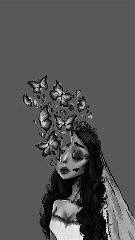 A Drawing Of A Bride With Butterflies On Her Head And Veil Over Her
