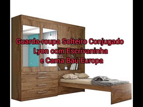 Guarda roupa Solteiro Conjugado Lyon Escrivaninha e Cama Baú Europa