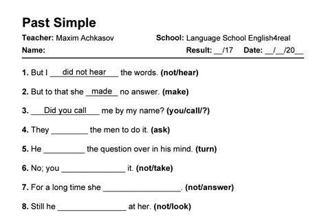 Past Simple English Grammar Fill In The Blanks Exercises With Answers