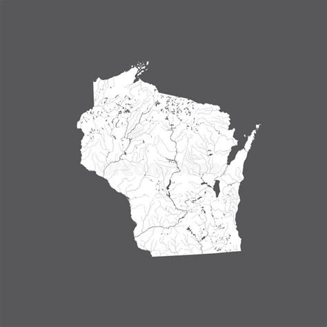 Kaart Van Wisconsin Met Meren En Rivieren Vector Illustratie