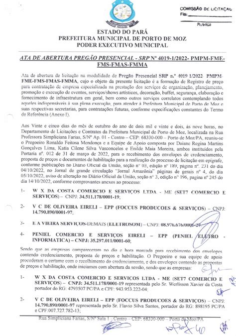 ATA DE ABERTURA Prefeitura Municipal de Porto de Moz Gestão 2021 2024