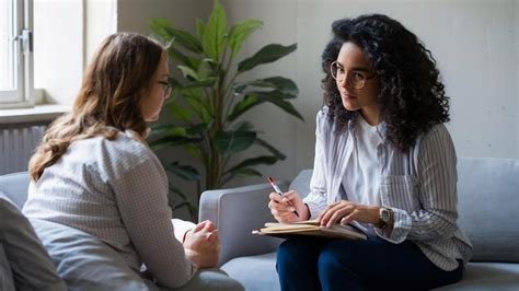 Premium Photo Psychologist Listening To Her Female Patient Lying On