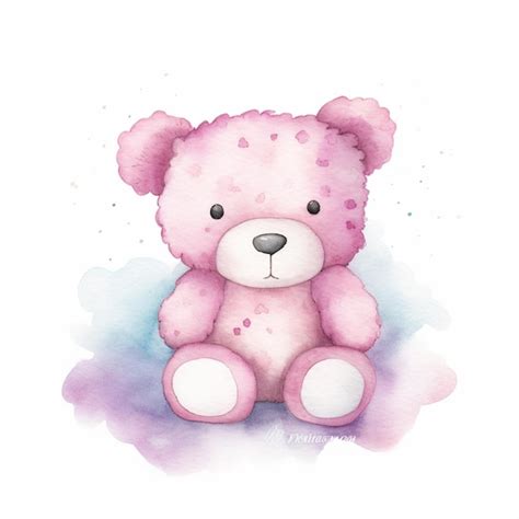 Una Pintura De Acuarela De Un Oso De Peluche Rosa Foto Premium