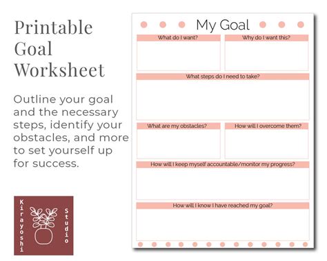 Goal Worksheet Goal Setting Template New Years Resolution Worksheet Etsy