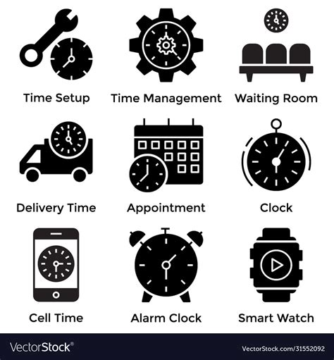 Clock Glyph Icons Royalty Free Vector Image VectorStock