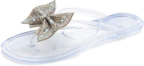 Flip Flops Damen Mädchen Glitzer Sandalen Sommer Hausschuhe Mode Flache Bogen Strass Sommer Neu