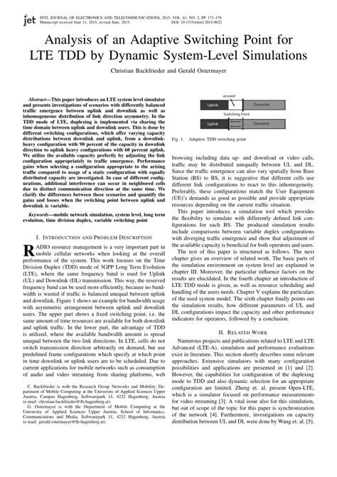 pdf analysis of an adaptive switching point for lte tdd by dynamic system level simulations