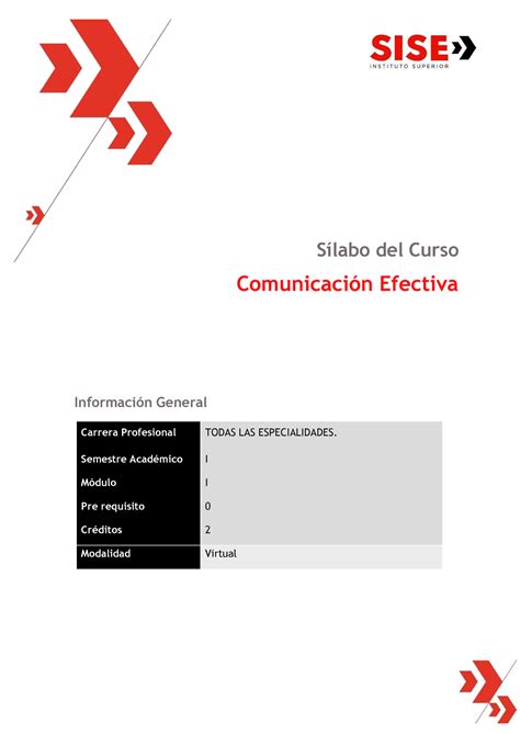 Sílabo Comunicacion Efectiva Sílabo del Curso Comunicación Efectiva