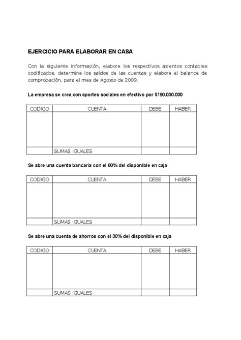 Taller Registro Operaciones Ejercicio Para Elaborar En Casa Con La