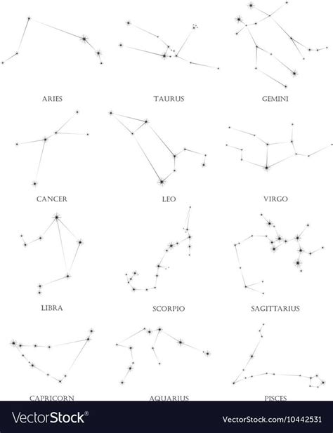 Set Of Highly Detailed Zodiac Constellations Icons Isolated Vector
