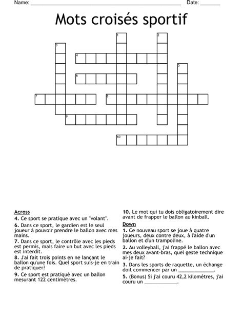 Mots croisés sportif Crossword WordMint
