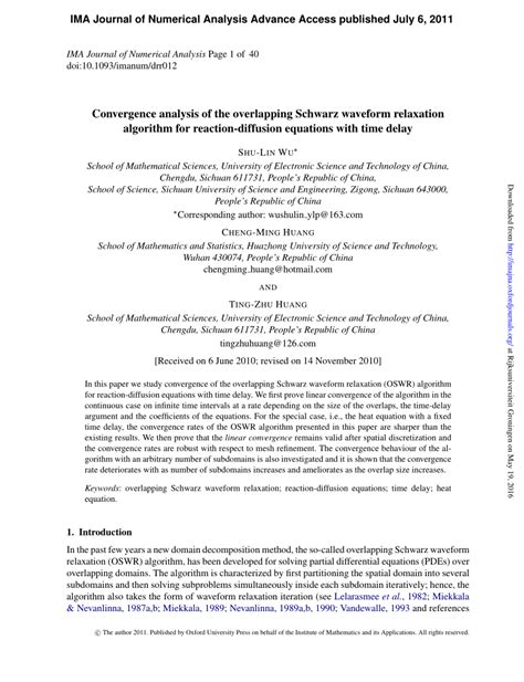pdf convergence analysis of the overlapping schwarz waveform relaxation algorithm for reaction