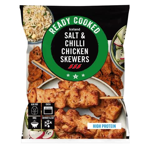 Iceland Ready Cooked Salt And Chilli Chicken Breast Skewers 340g