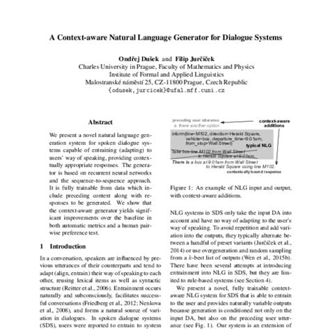 a context aware natural language generator for dialogue systems acl anthology