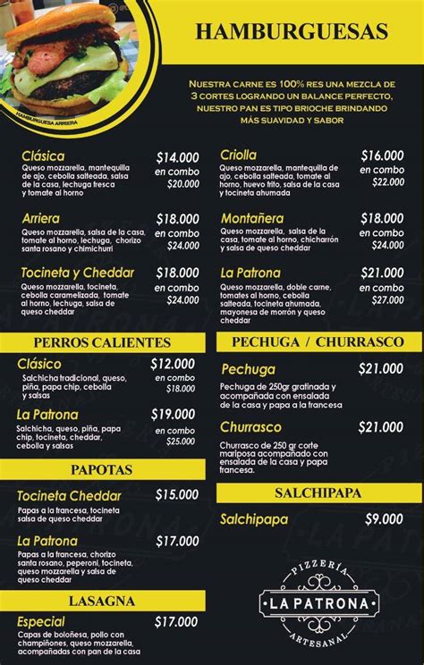 Carta del restaurante La Patrona Bogotá Cra 73a 6 77