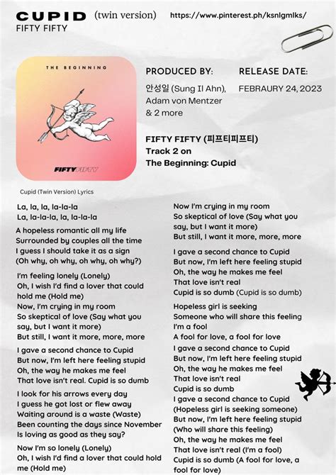 Cupid TWIN VERSION FIFTY FIFTY Lyric Poster In 2023 Lirik Lagu
