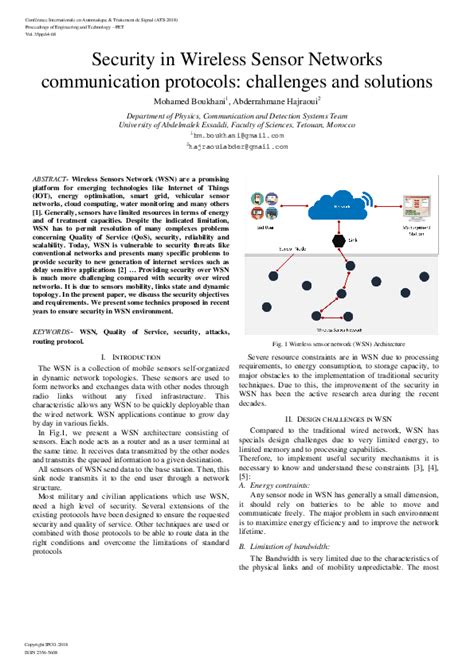 pdf security in wireless sensor networks communication protocols challenges and solutions