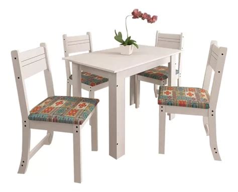 Conjunto Mesa E 4 Cadeiras Indékes Caribe Branco Parcelamento sem juros