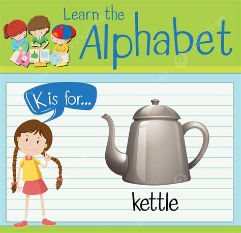 Flashcard Alphabet K Is For Kettle Card Flashcard Lesson Vector Card