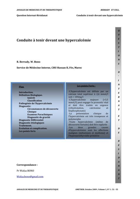 Conduite à tenir devant une hypercalcémie