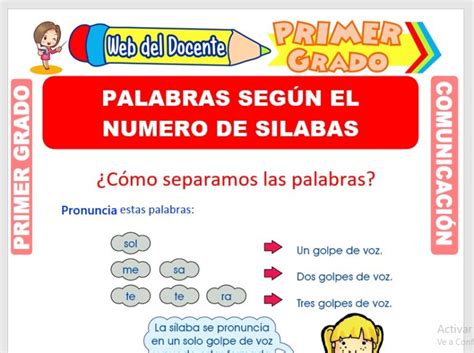 Palabras Según el Número de Sílabas para Primer Grado de Primaria
