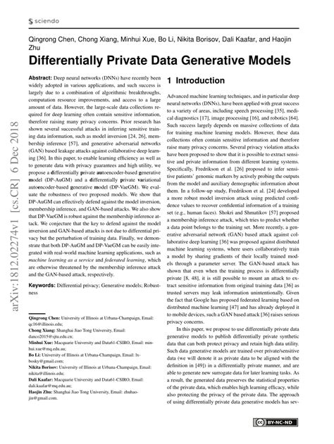 pdf differentially private data generative models
