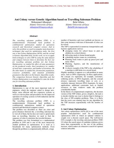 pdf ant colony versus genetic algorithm based on travelling salesman problem