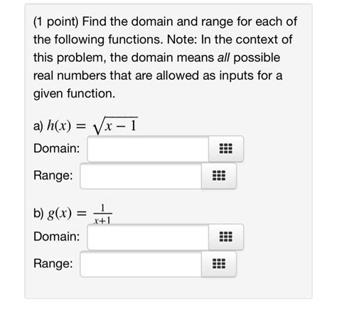 solved 1 point find the domain and range for each of the