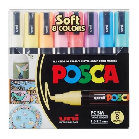 Markery Uni Posca z farbą plakatową ZESTAW 8szt Pastelowe kolory