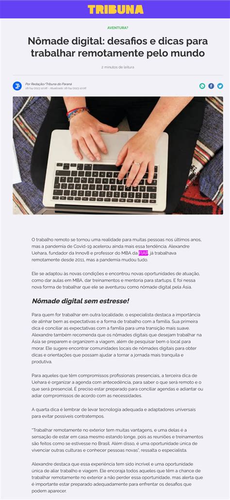 Tribuna do Paraná NOTÍCIAS NÔMADE DIGITAL DESAFIOS E DICAS PARA