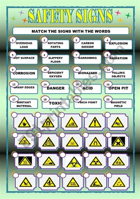 Health And Safety Signs Worksheets