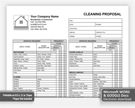 Gray Cleaning Proposal Template WORD Commercial Cleaning Etsy